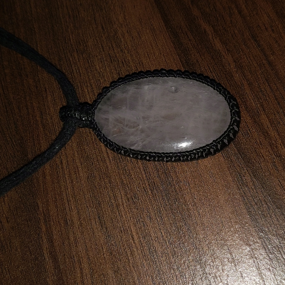 Oval Rose Quartz Macrame Pendant - Gem